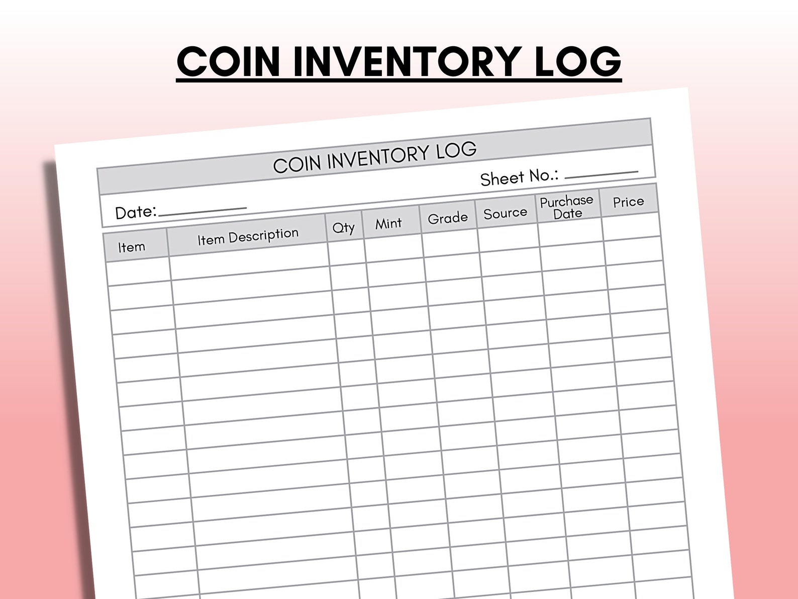 Printable Coin Collection Inventory Log (US Letter, A4) (digital ...