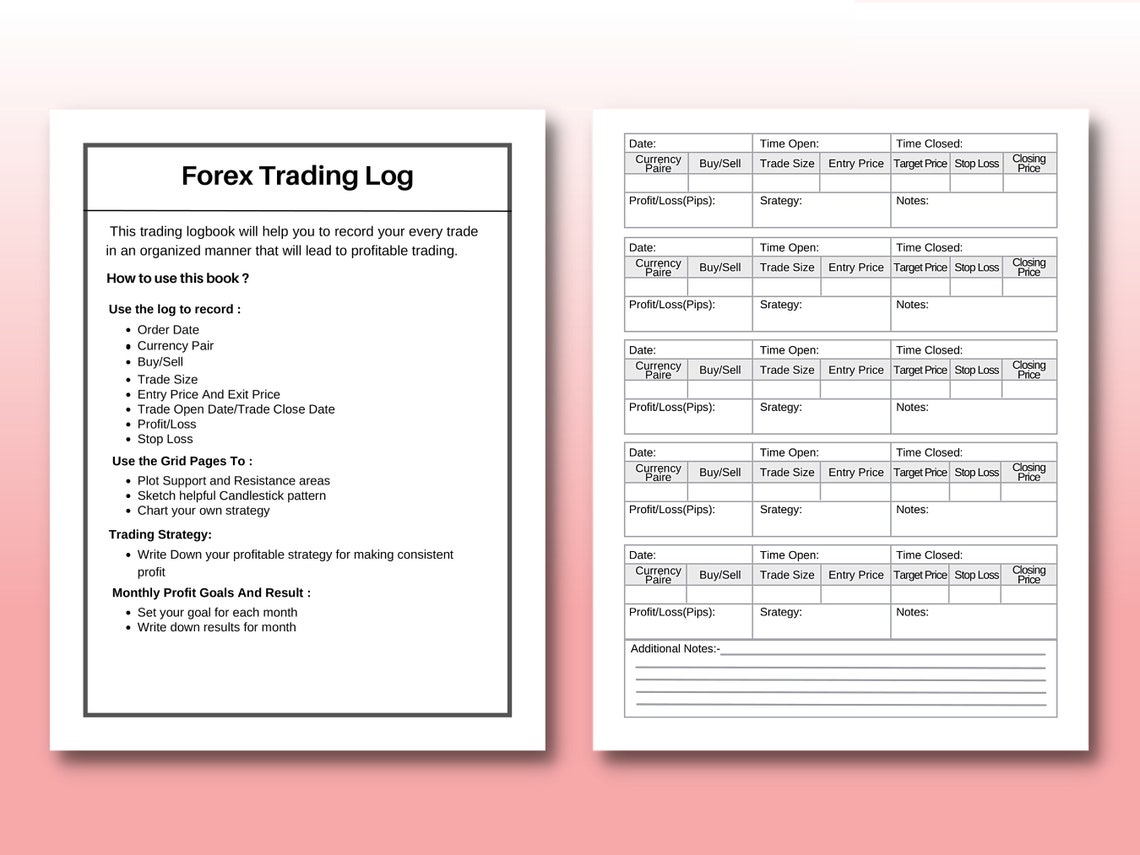 Forex Trading Log Printable, Forex Trading Journal , Trading Journal ...