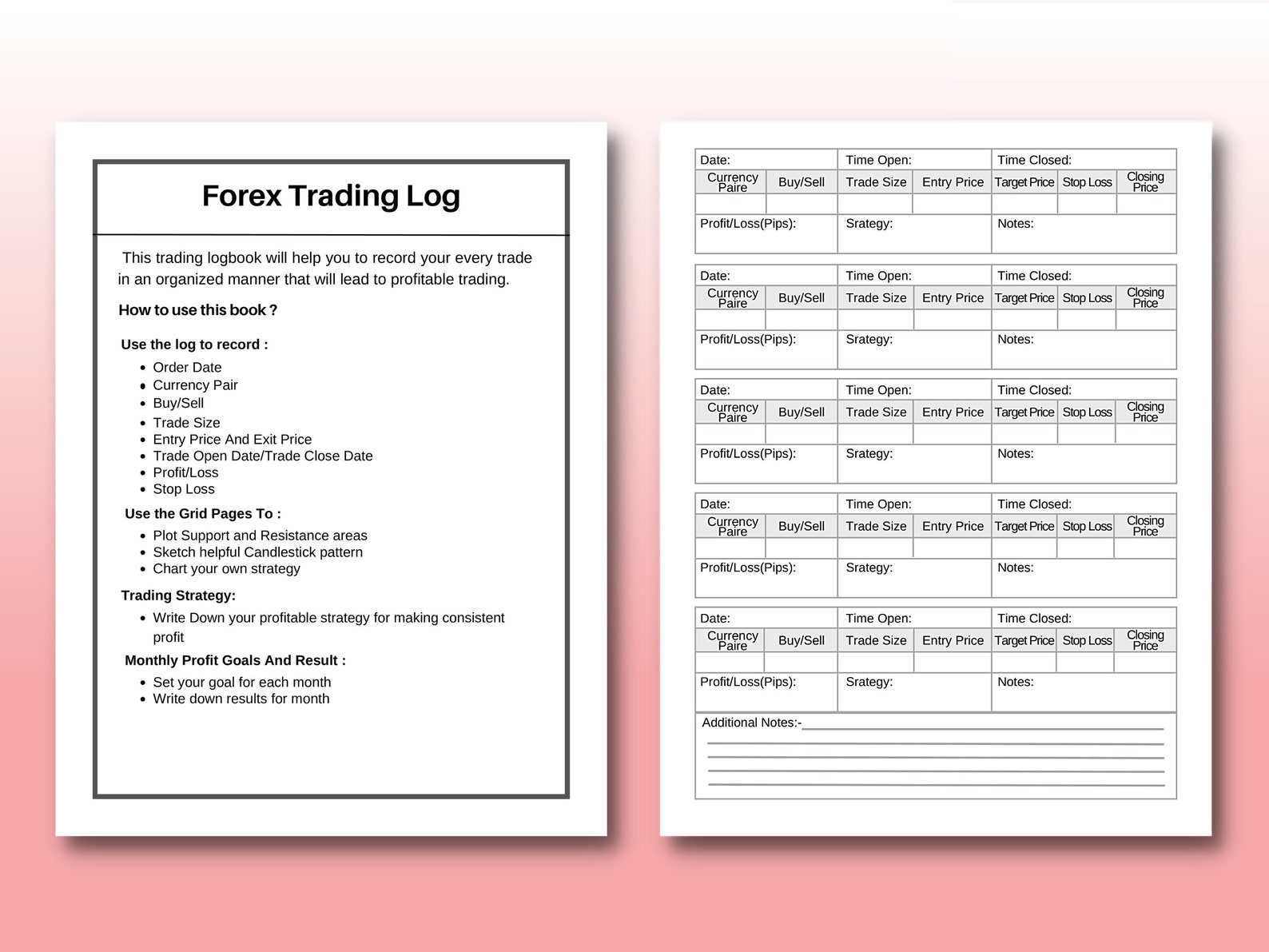 Forex Trading Log Printable, Forex Trading Journal , Trading Journal ...