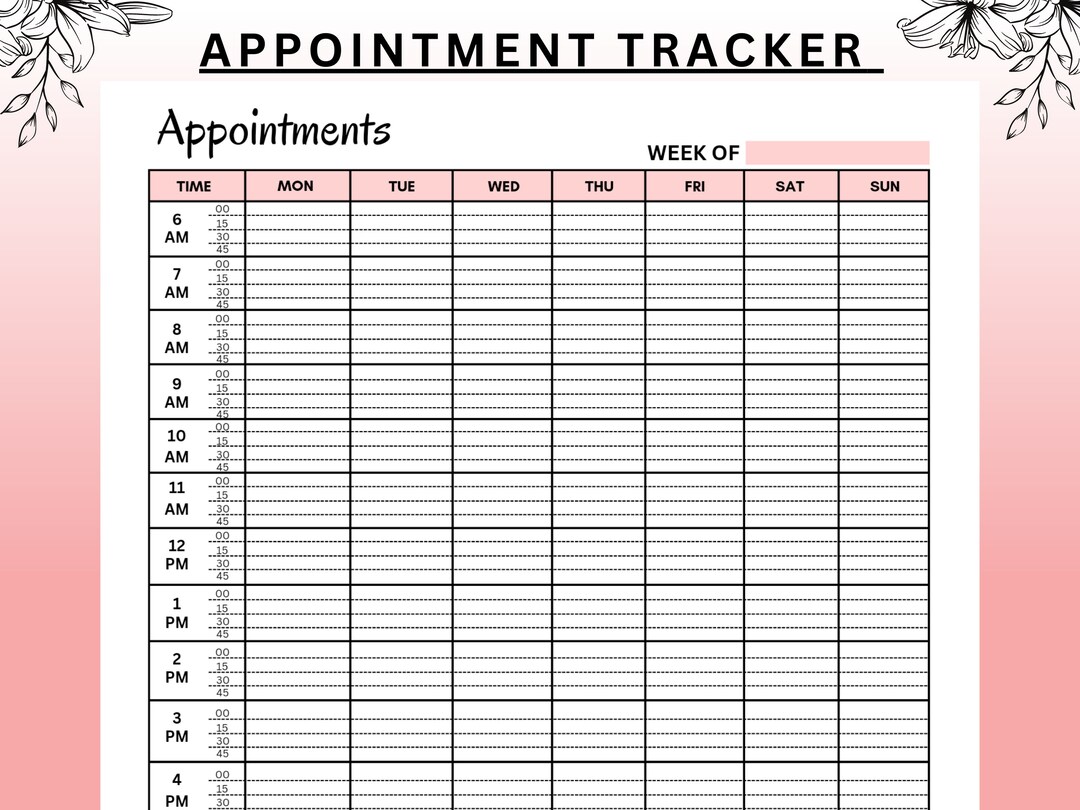 Appointment Tracker, 15 Minute Interval Appointment Tracker ...