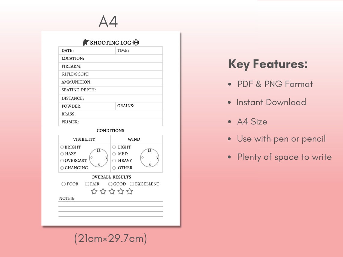 Shooting Log Printable, Shooters Data Record Book for Pistol and Rifle ...