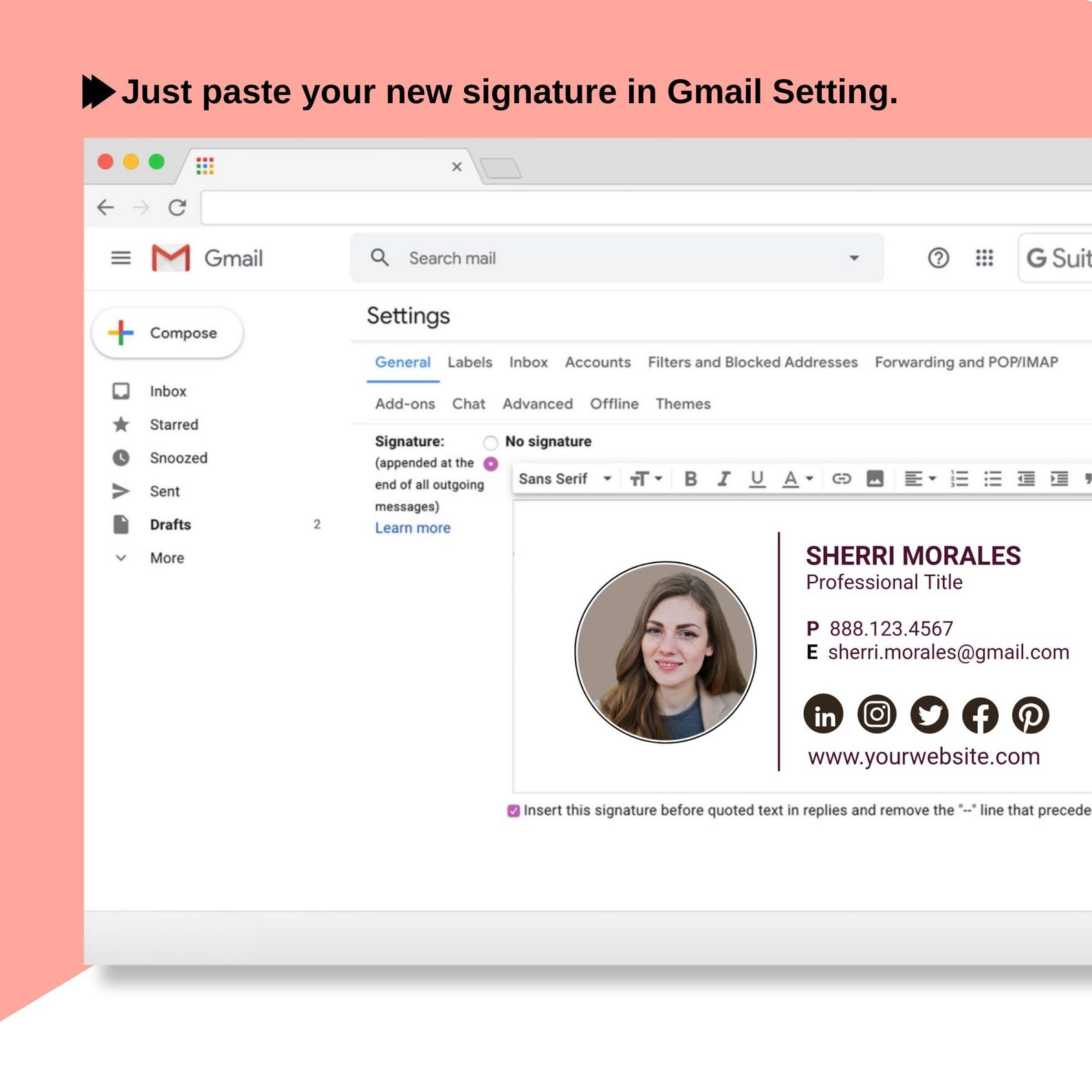 Email Signature Template for Gmail, Gmail Signature Template ...