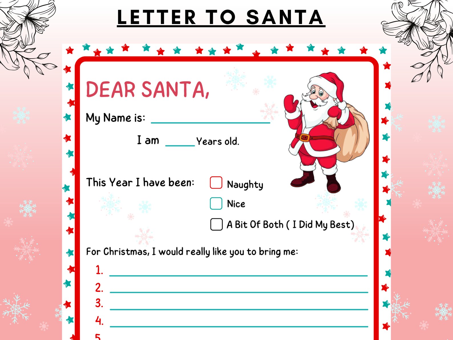 Letter to Santa PRINTABLE | Kids Letter to Santa | Santa Letter ...