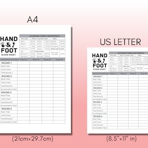Hand and Foot Score Sheet, Hand and Foot Score Card, Hand and Foot ...