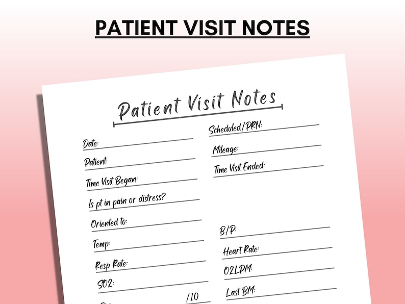 Patient Visit Notes Printable - A Notebook for Hospice Nurses, Nursing ...