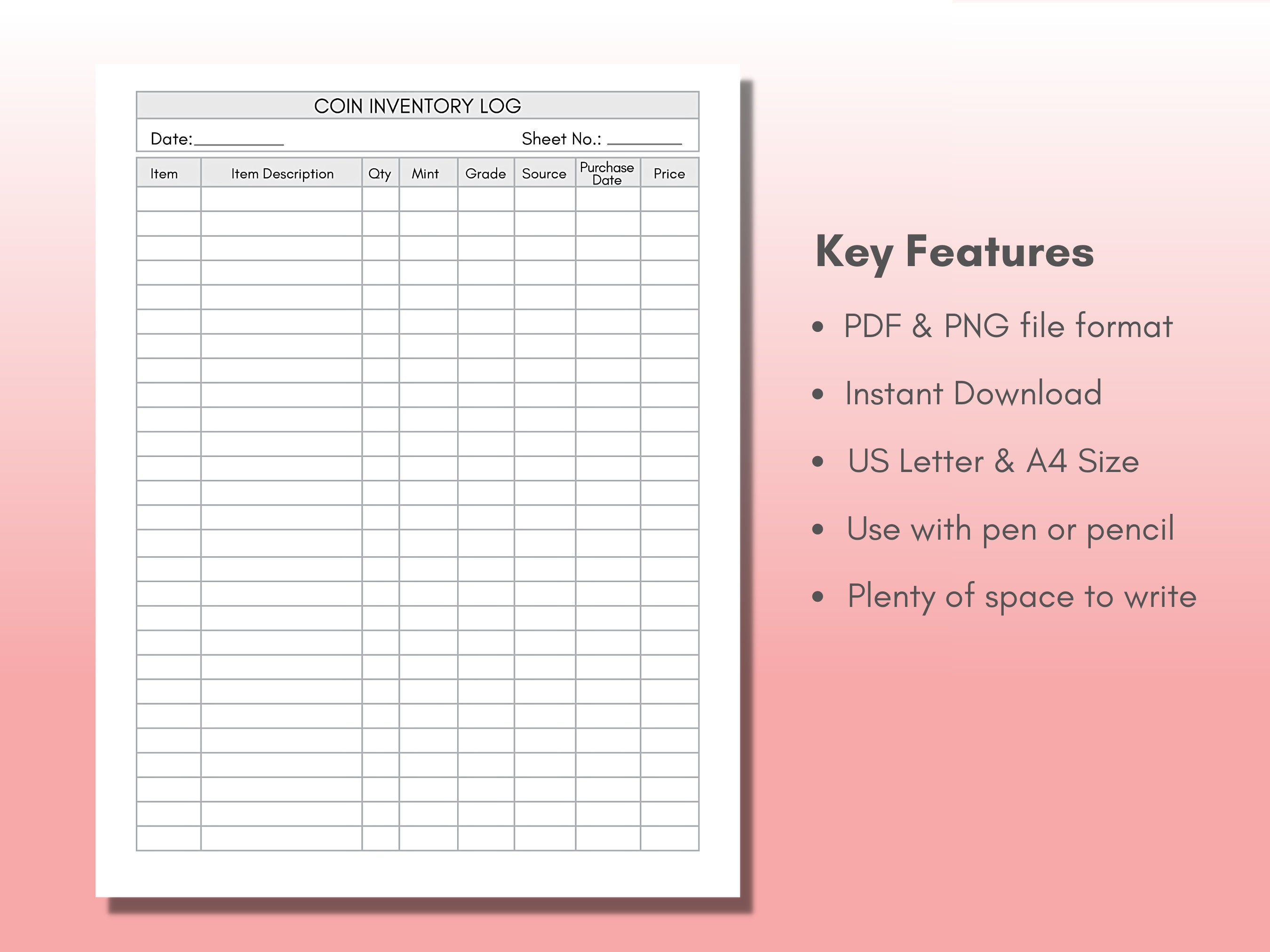 Coin Inventory Log, Coin Collection, , Collectible Coin Inventory Log ... Coin Inventory Log, Coin Collection, , Collectible Coin Inventory Log ...
