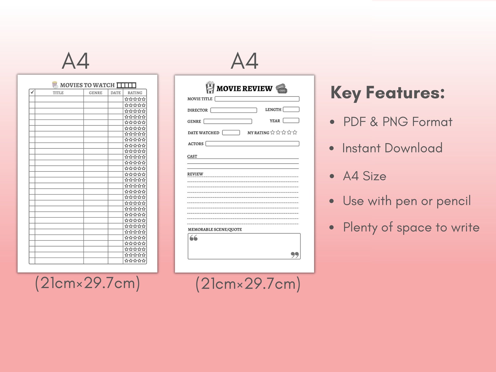 Movie Review Log, Film Review Sheet, Movies to Watch List - Movie ...