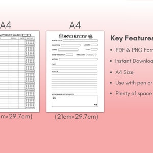Movie Review Log, Film Review Sheet, Movies to Watch List - Movie ...