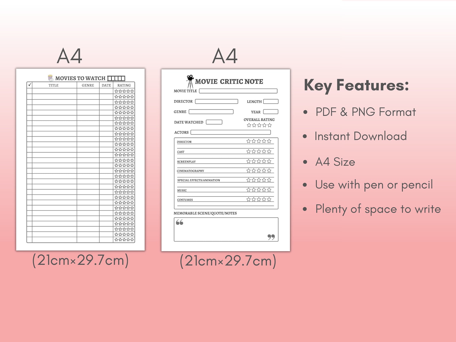 Movie Critic Log Printable, Movies to Watch List - Movie Tracker, Movie ...