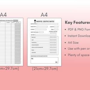Movie Critic Log Printable, Movies to Watch List - Movie Tracker, Movie ...