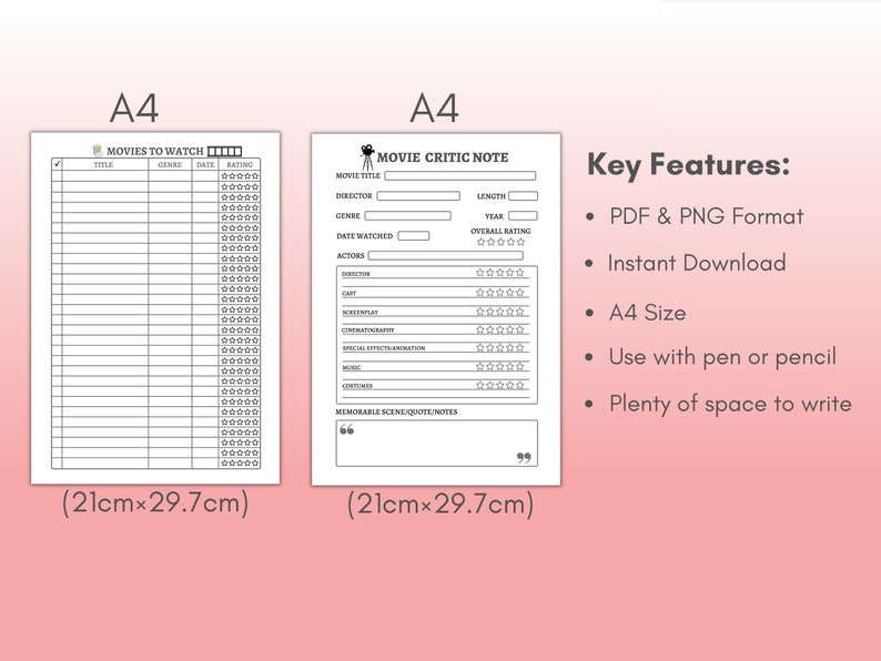 Movie Critic Log Printable, Movies to Watch List - Movie Tracker, Movie ...