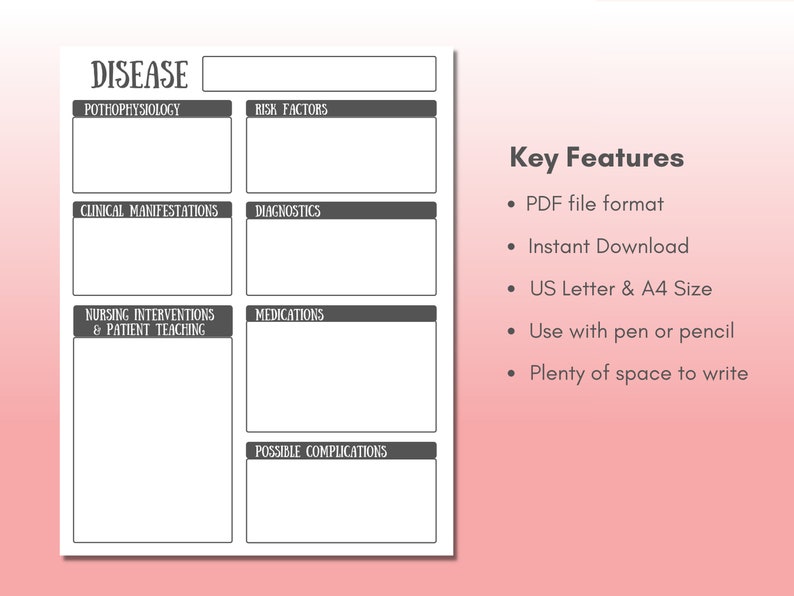 Disease Template, Pathophysiology Nursing Notes Template - Etsy