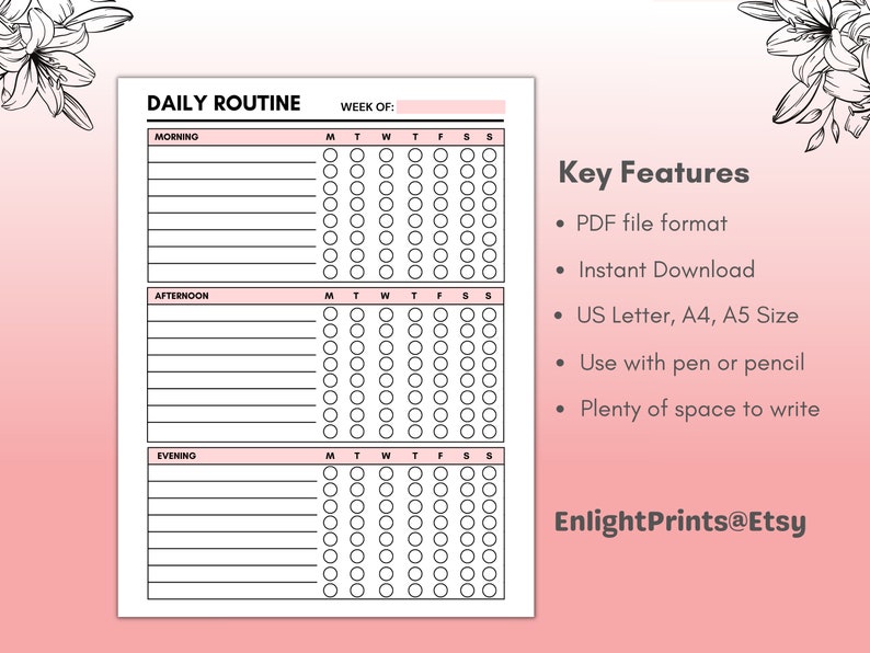 Daily Routine Planner, Daily Routine Template, Routine Planner, Habit ...