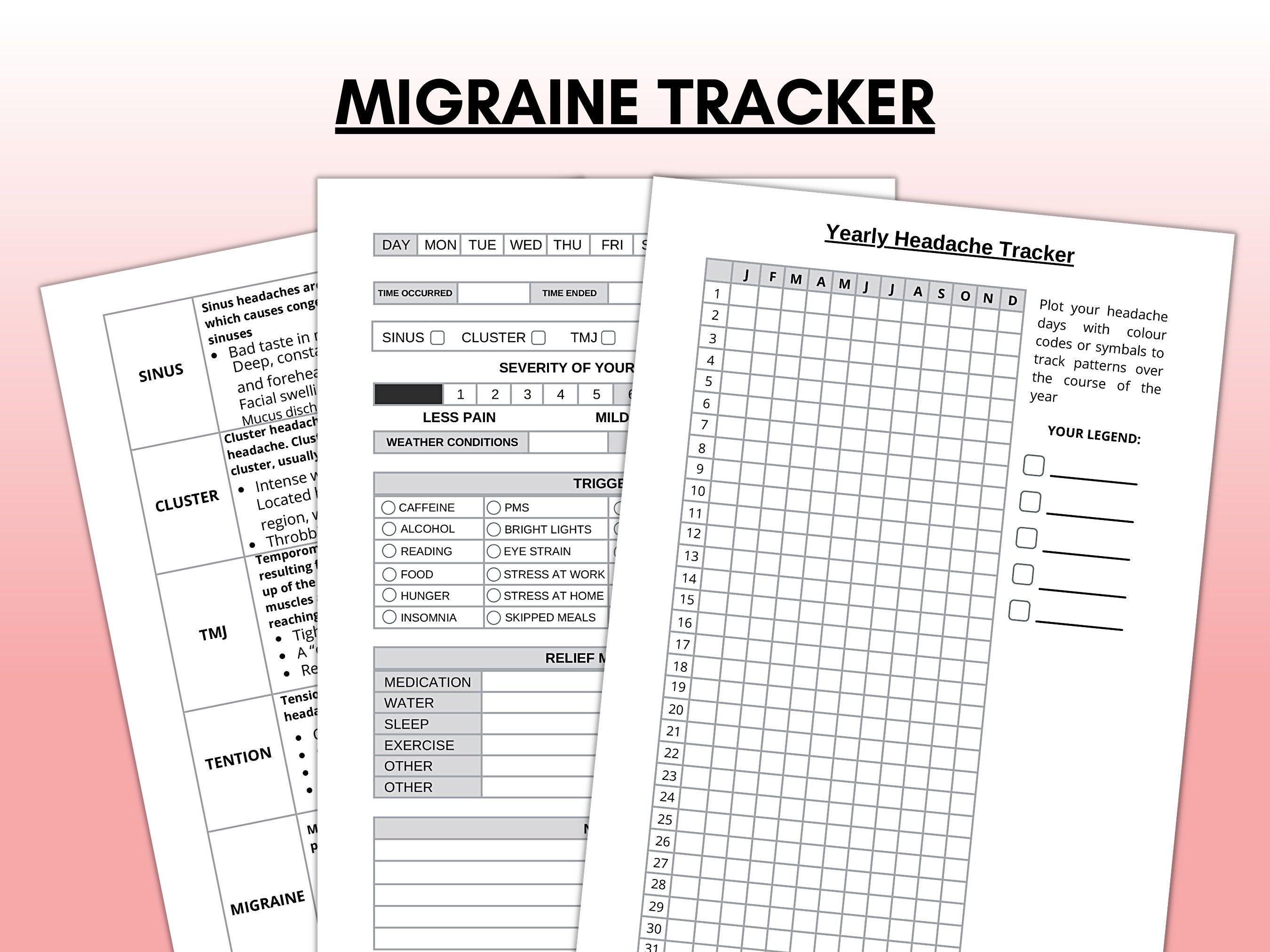 Migraine Tracker Printable, Headache Tracker, Headache Log, Migraine ...
