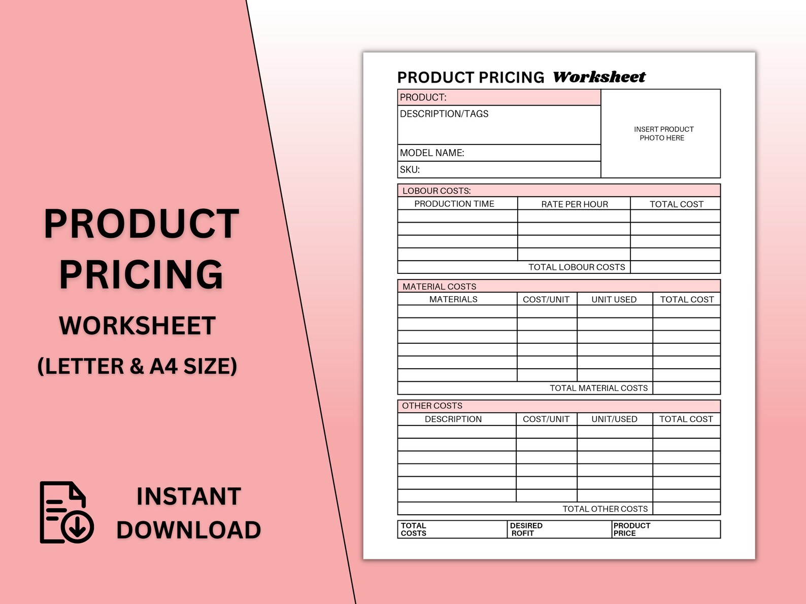 Product Pricing Worksheet Bundle, Business Costs Calculator (PDF ...