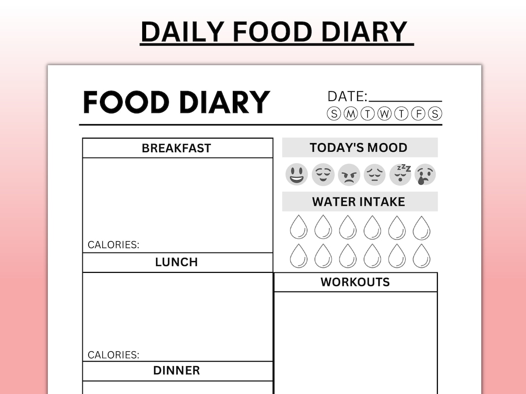 Daily Food Tracker, Daily Food Journal, Minimalist Daily Calorie ...