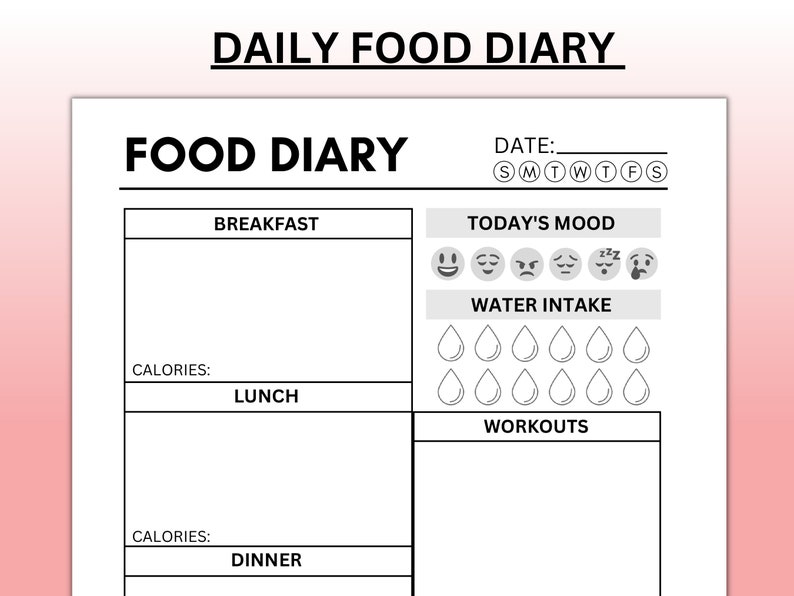 Daily Food Tracker, Daily Food Journal, Minimalist Daily Calorie ...