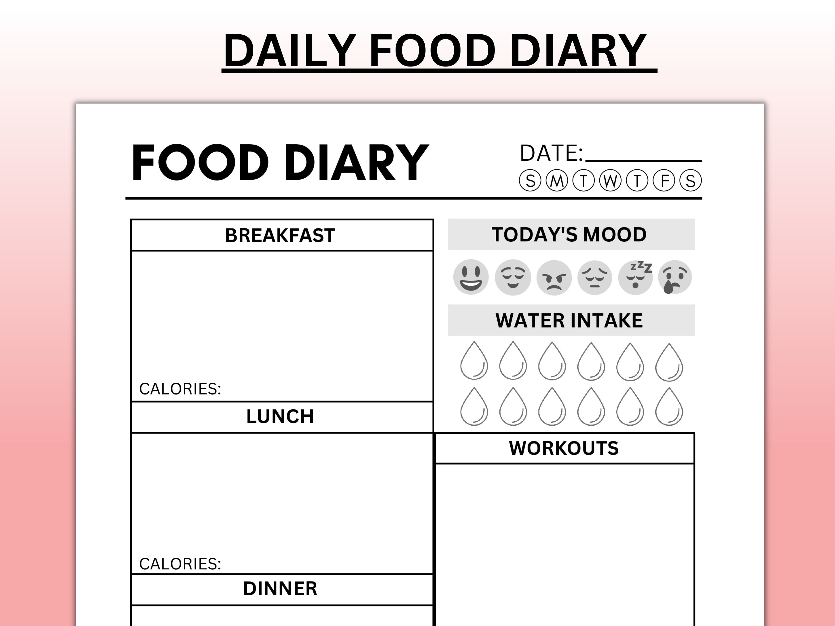 Daily Food Diary, Calorie Tracker, A4 A5 Letter (PDF) - Etsy