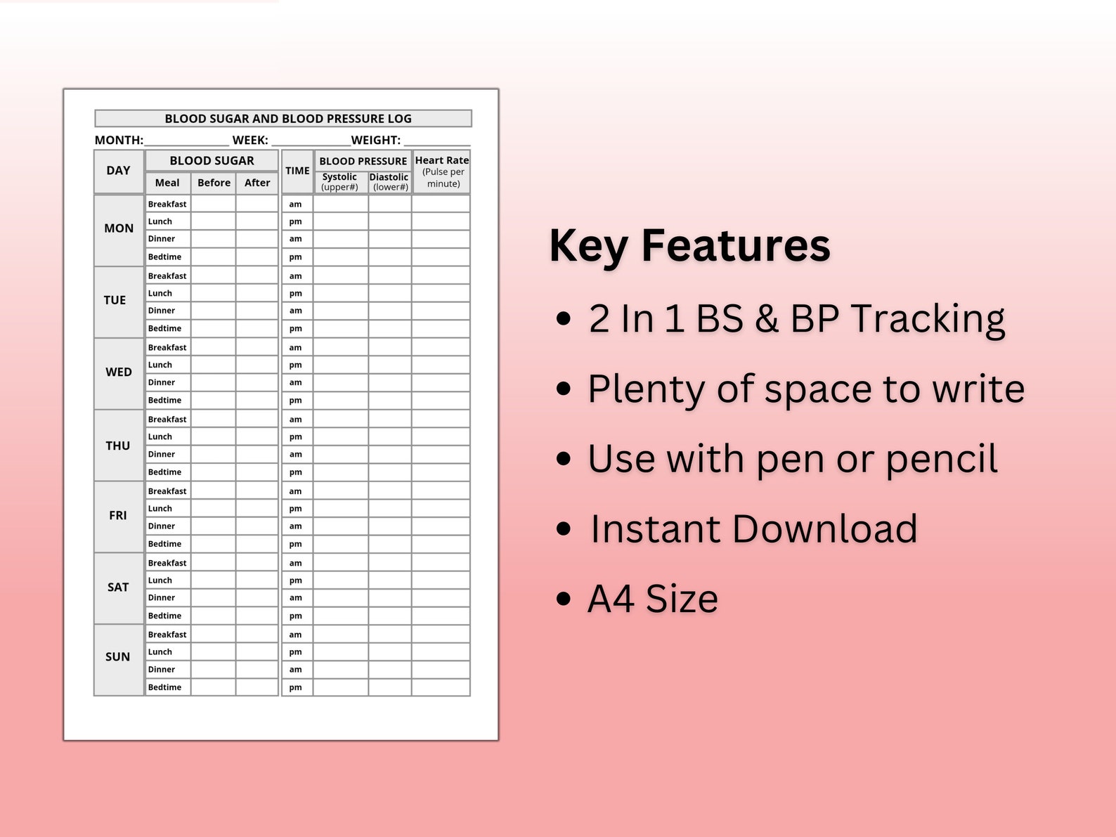 Blood Sugar and Blood Pressure Log, Blood Sugar Tracker, Blood Pressure ...