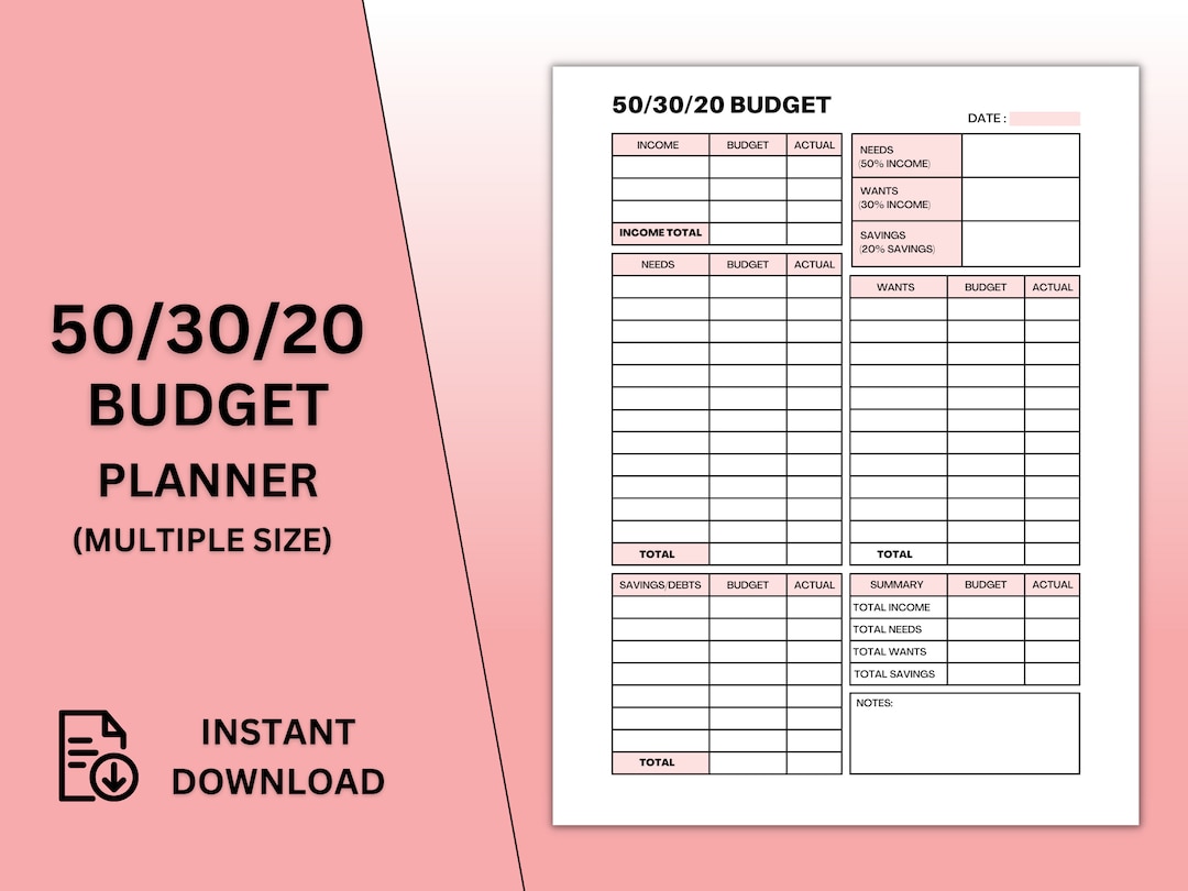 50/30/20 Budget Planner, Savings Tracker, Money Management Printable ...