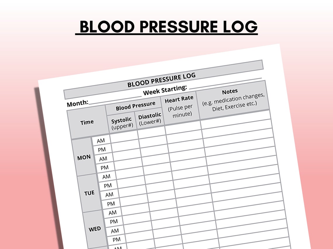 Blood Pressure Log Printable for High Blood Pressure Tracker Log ...