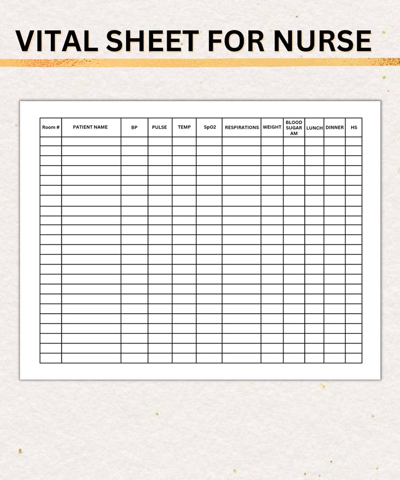Vitals Sheet for Nurses | SNF Vitals, LTC Vital Sheet W/room Numbers ...