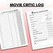 Movie Critic Log Printable, Movies to Watch List Movie Tracker, Movie ...