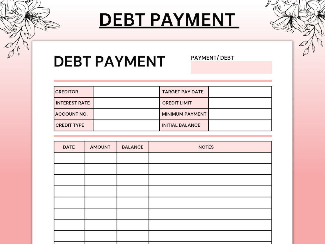 Debt Payment Tracker Printable Debt Payment Log Debt Payoff - Etsy
