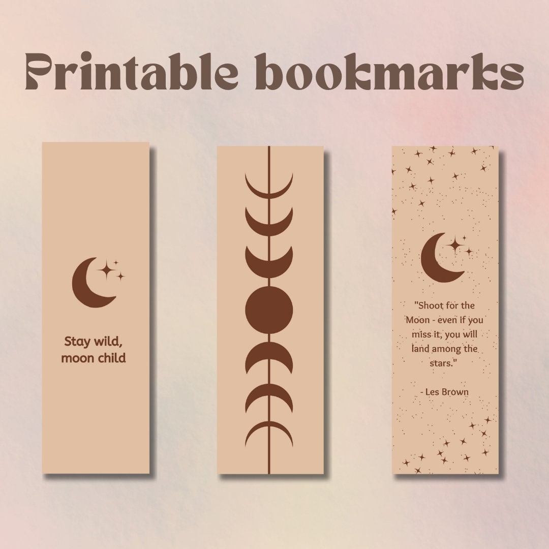 Moon Printable Bookmarks Bundle, Book Lovers Gift Print and Cut ...