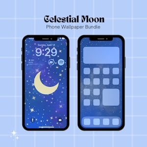 Celestial Blue Moon Phone Wallpaper | Boho Chic Digital Download | Instant Ios Background ...