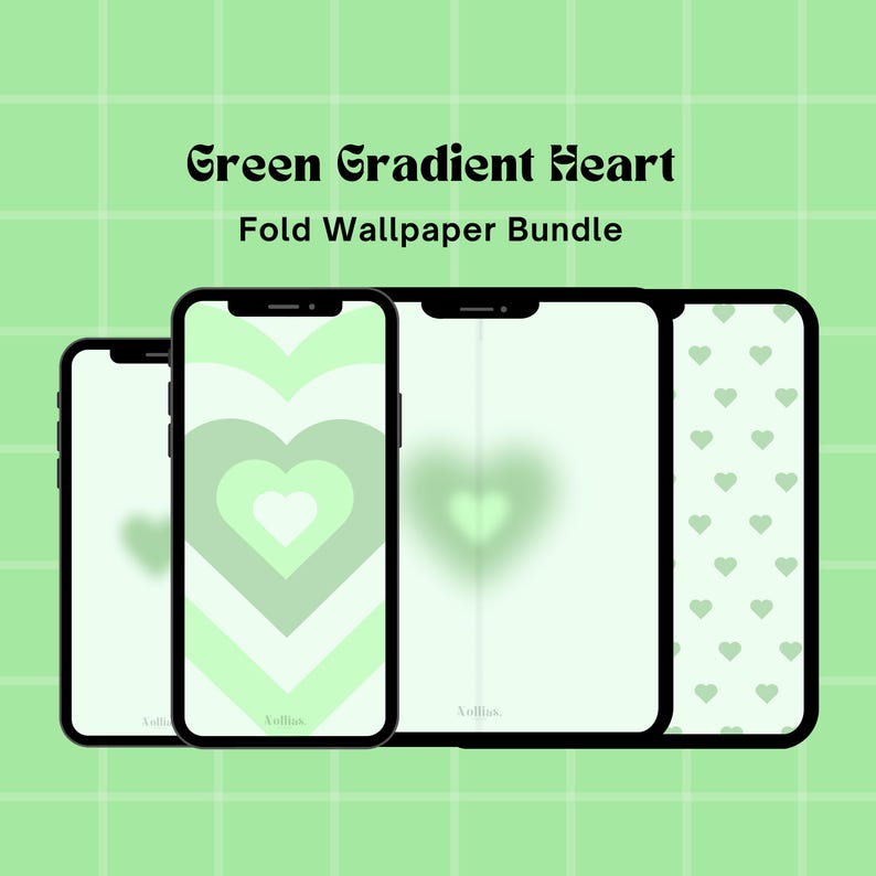 Green Gradient Heart Fold Wallpaper Bundle | Phone Home Screen Lock ...