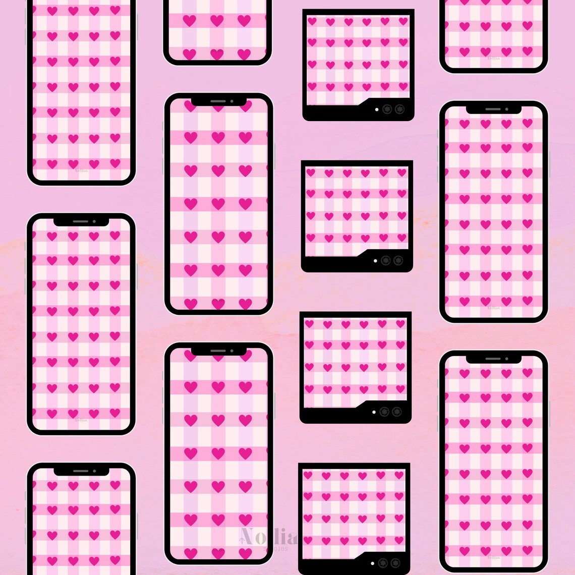 Pink Grid Heart Galaxy Z Flip 5 Wallpaper Pastel Kawaii Cute Phone ...