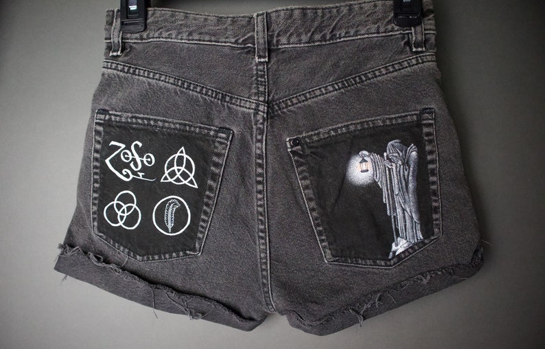 Led Zeppelin IV Painted Custom Denim Shorts Unique Festival Cut Offs ...