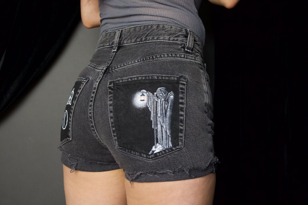 Led Zeppelin IV Painted Custom Denim Shorts Unique Festival Cut Offs ...