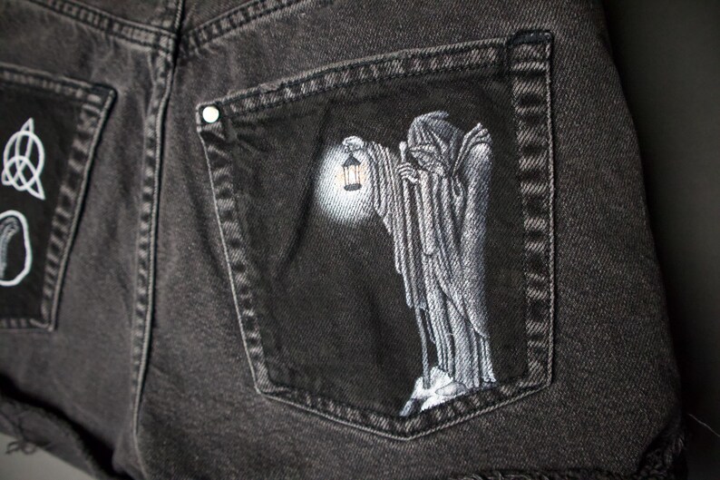 Led Zeppelin IV Painted Custom Denim Shorts Unique Festival Cut Offs ...