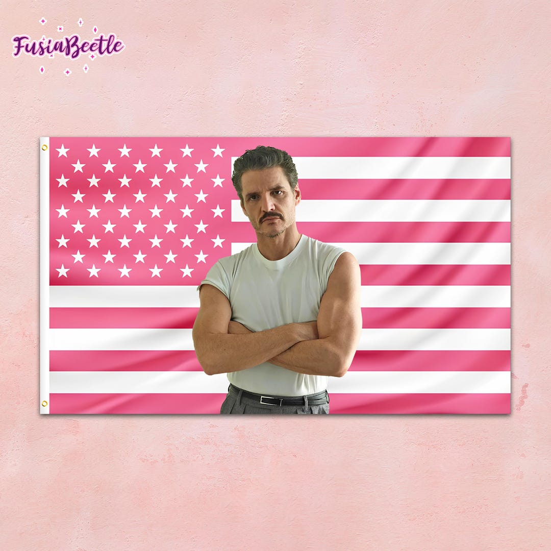 Pedro Pascal Angry Pink Flag Tapestry | Funny Celebrity Wall Banner ...