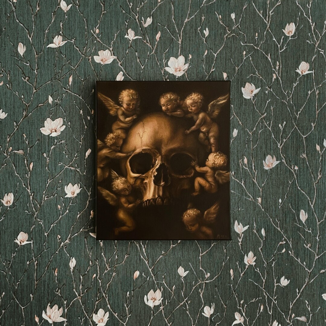 Skull With Baby Angels Oil Painting, Baroque Dark Art, Surreal Art ...