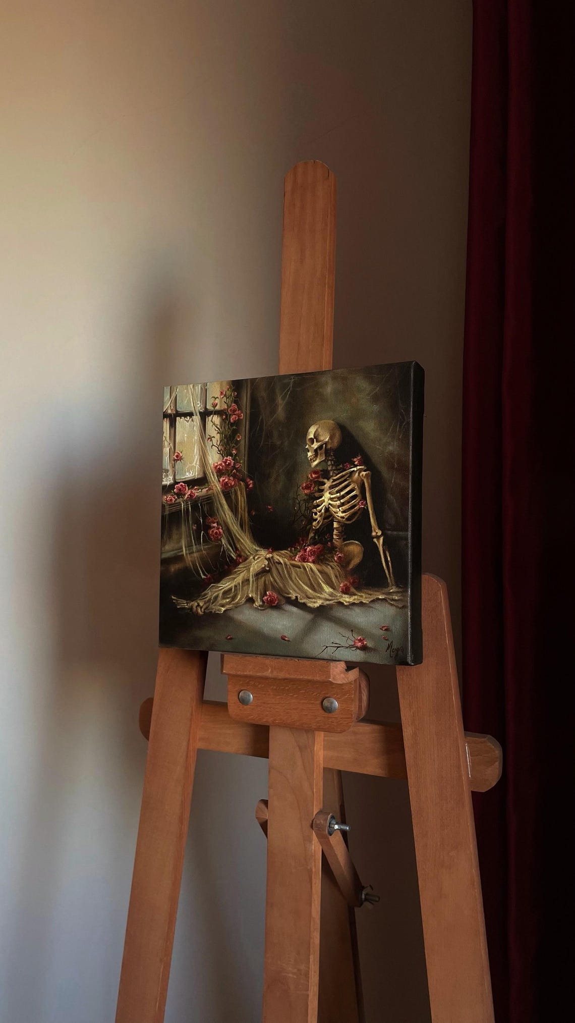 Oil Painting on Canvas, Skeleton Oil Painting, Surreal Art, Antique ...
