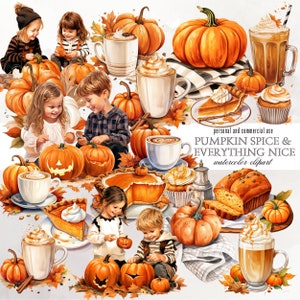 Pumpkin Spice Watercolor Clipart Bundle, Autumnal Graphics (PNG) - Etsy