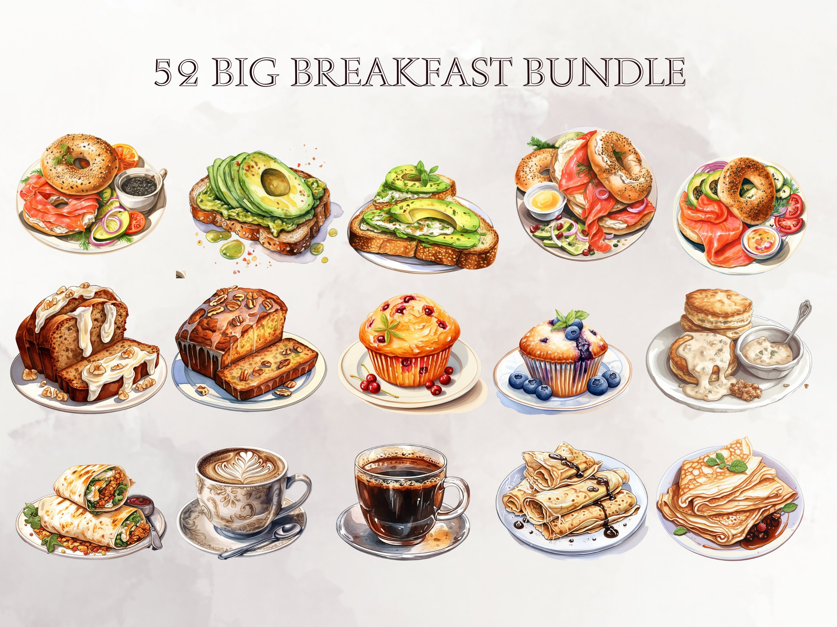 Breakfast Clipart Watercolor Food Clipart Waffles PNG Pancakes - Etsy