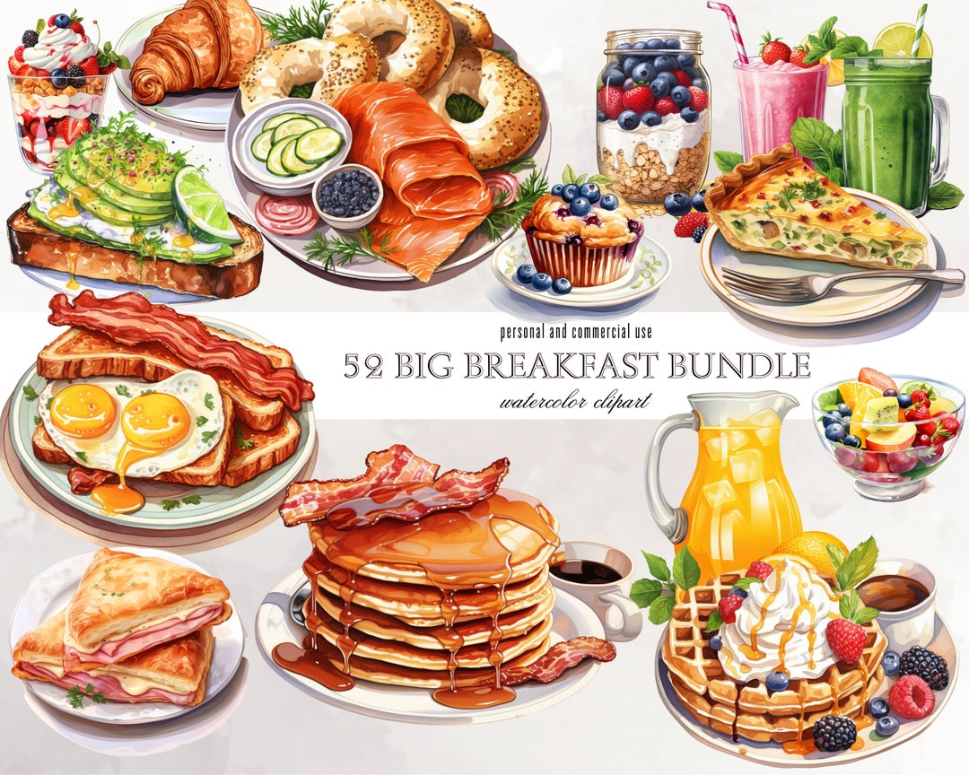 Breakfast Clipart Watercolor Food Clipart Waffles PNG Pancakes Clipart ...