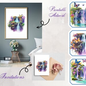 Magical Waterfall Fairy Fantasy Clipart Watercolor Landscape Digital ...