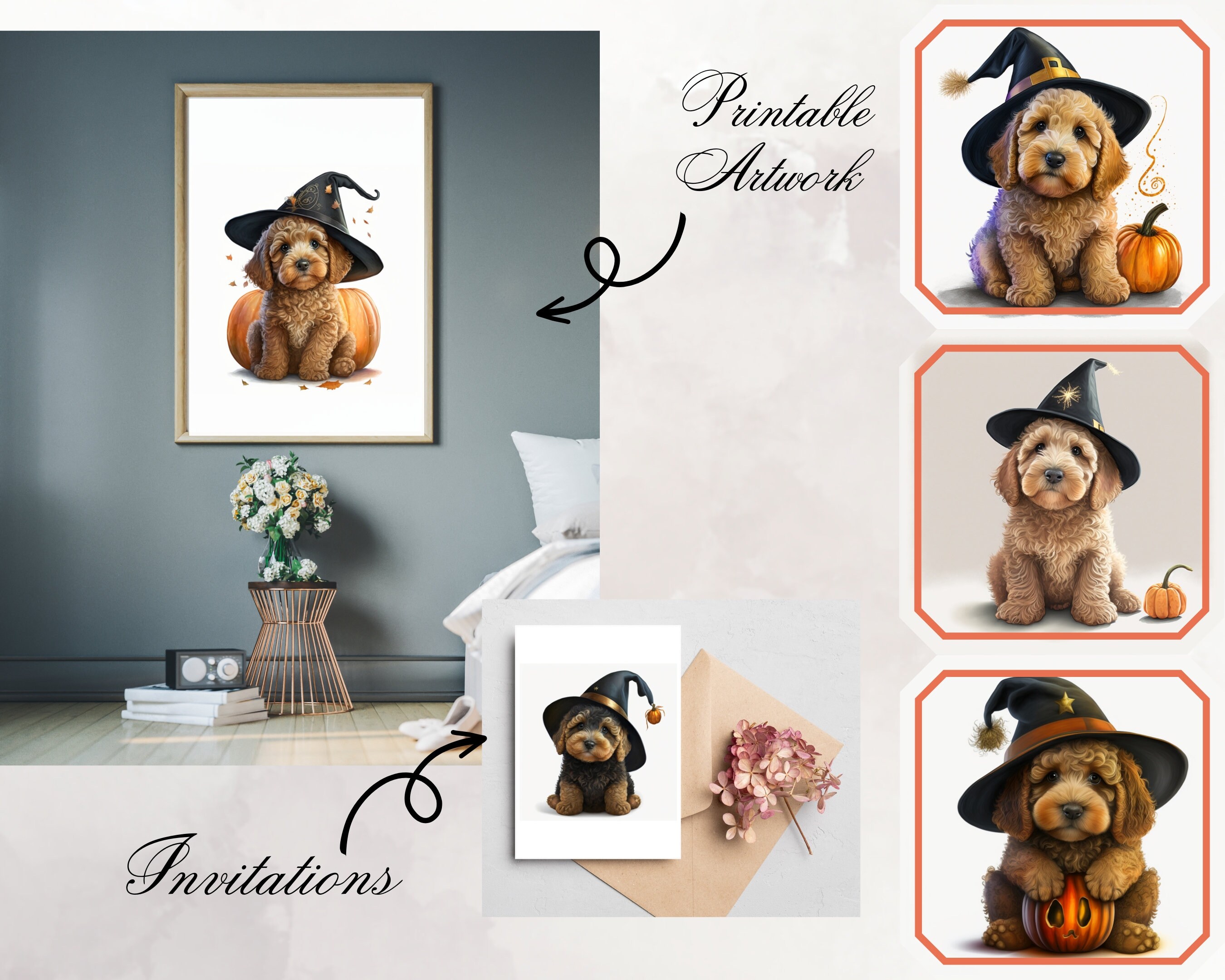 Cute Halloween Puppy Clipart Watercolor Labradoodle Digital - Etsy