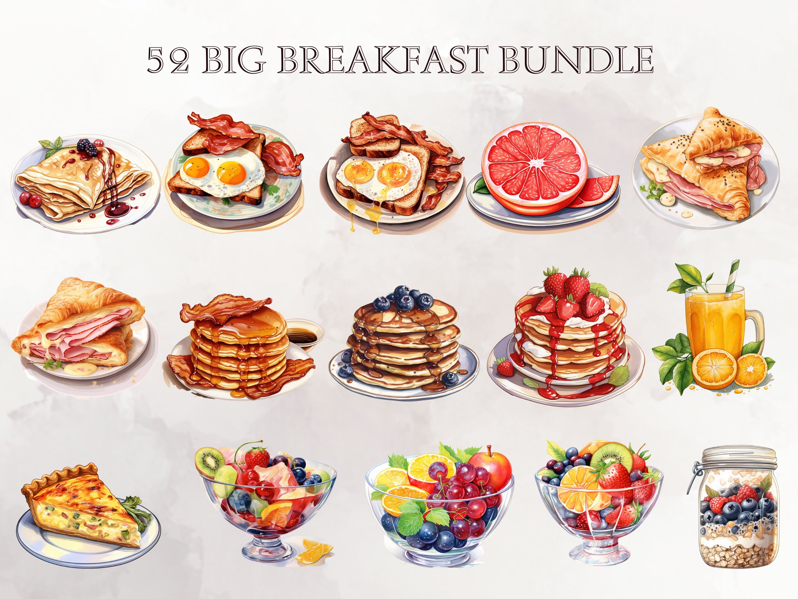 Breakfast Clipart Watercolor Food Clipart Waffles PNG Pancakes - Etsy