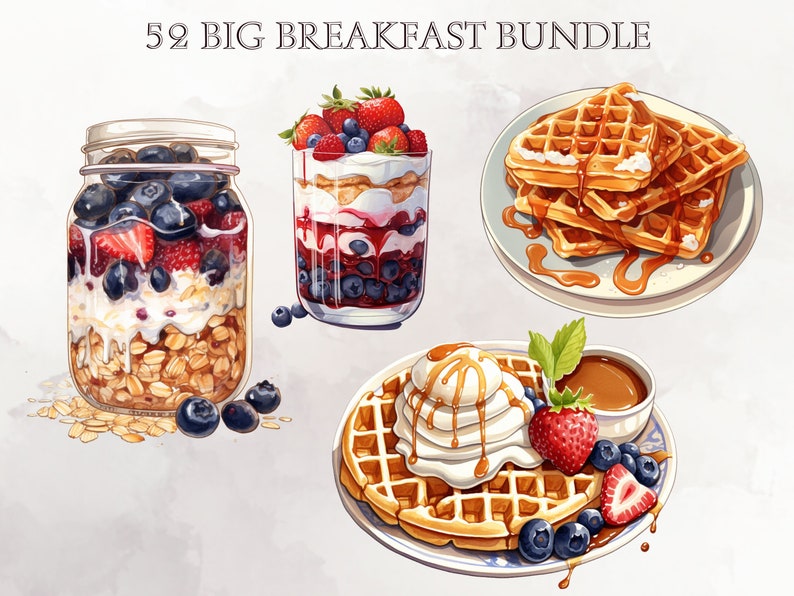 Breakfast Clipart Watercolor Food Clipart Waffles PNG Pancakes - Etsy