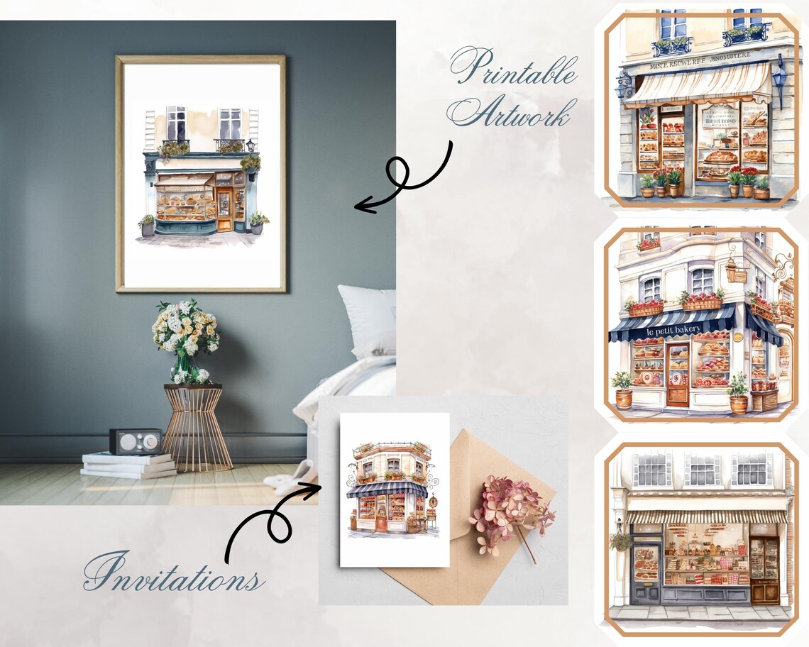 Watercolor Bakery Cake Shop Clipart Storefront Paris Cafe - Etsy UK