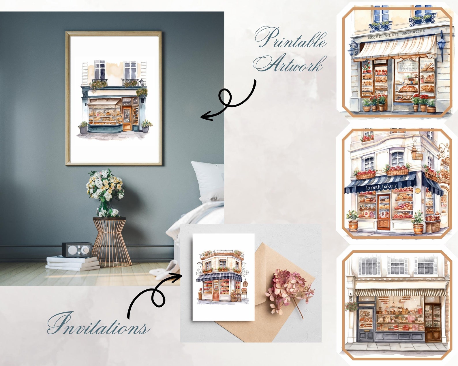 Watercolor Bakery Cake Shop Clipart Storefront Paris Cafe - Etsy UK