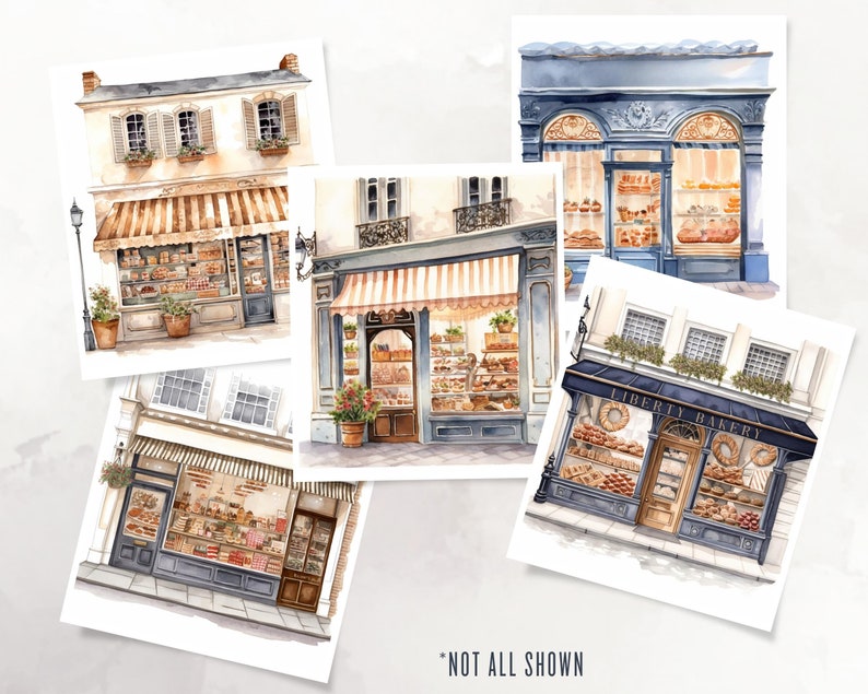 Watercolor Bakery Cake Shop Clipart Storefront Paris Cafe - Etsy UK