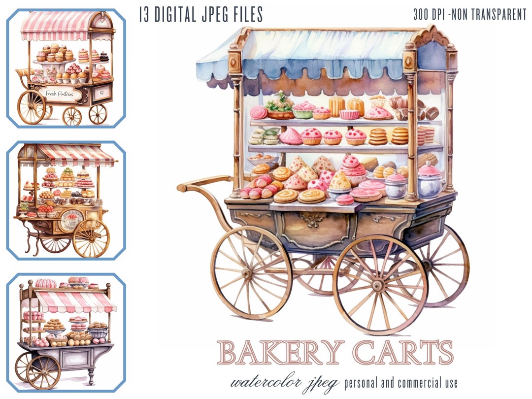 Bakery Cart Shop Clipart, Paris Cafe Clipart, Watercolor Bakery Shop ...