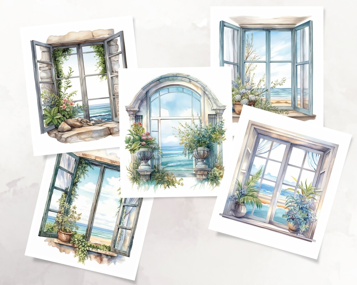 Beach Windows Digital Art Illustration Bundle Window With an - Etsy